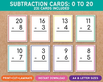 Addition Cards - Numbers 0 to 20 - Printable - Flash Cards - Preschool ...