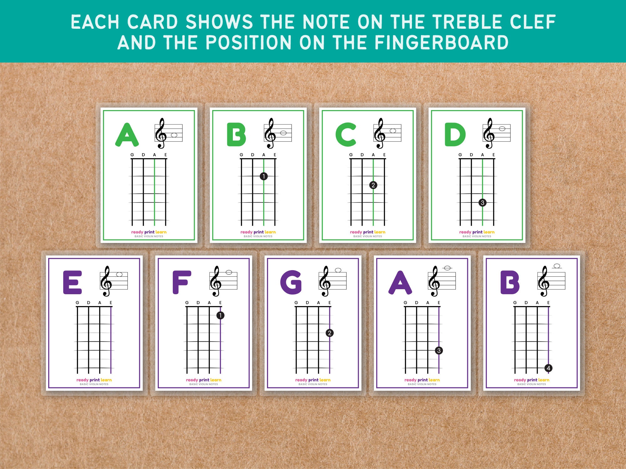 Basic Violin Notes Flash Cards Treble G Clef Music Theory Lessons ...