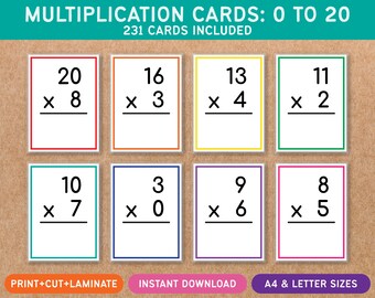Plain 20x20 and 10x10 Printable Multiplication Charts - Etsy Canada