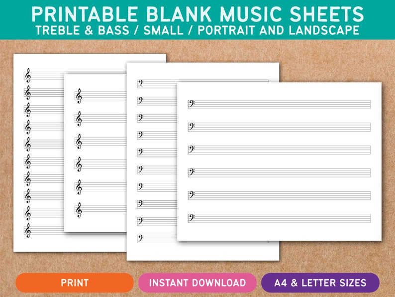 Printable Blank Music Sheets - Treble Bass Staff Small - Manuscript ...