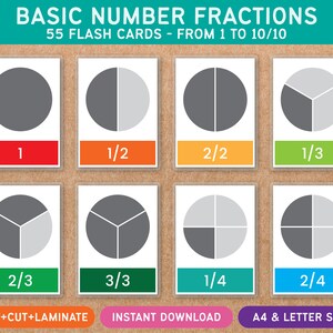 Basic Number Fractions Flash Cards Printable Primary School Homeschool ...