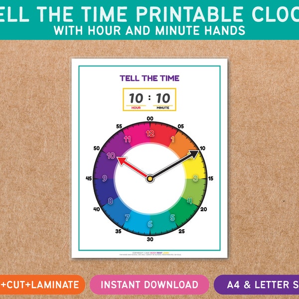 Learn to Tell the Time Printable Clock Kids Learning Game Homeschool ...