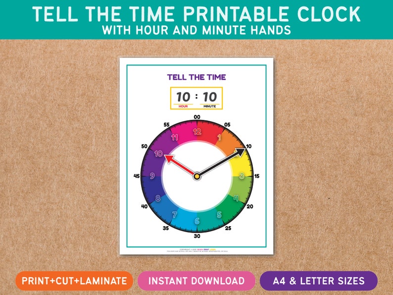 Learn to Tell the Time Printable Clock Kids Learning Game Homeschool ...