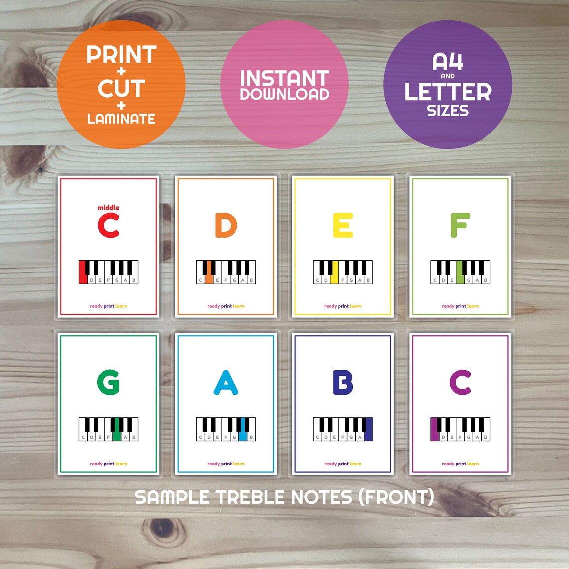 Music Notes Flash Cards - Print Back to Back - Treble G and Bass F Clef ...