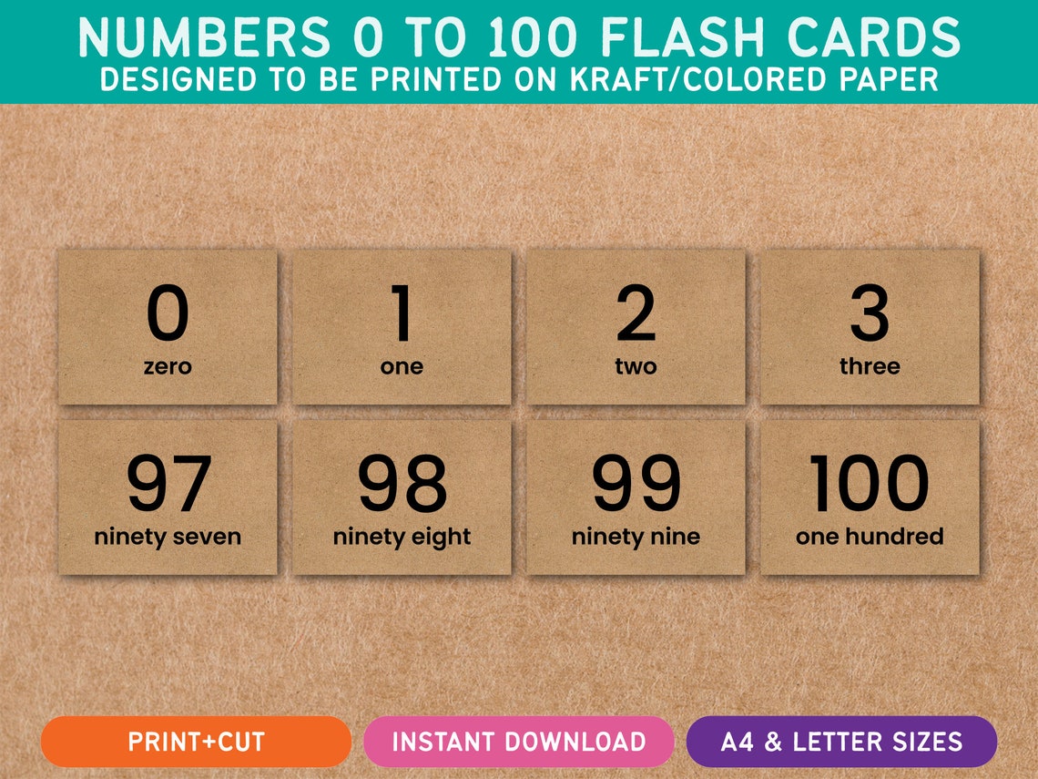 Numbers 0 to 100 Printable Flash Cards Montessori Math - Etsy UK