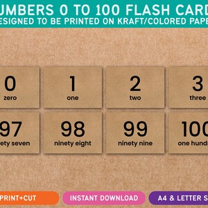 Numbers 0 to 100 Printable Flash Cards Montessori Math Homeschool ...