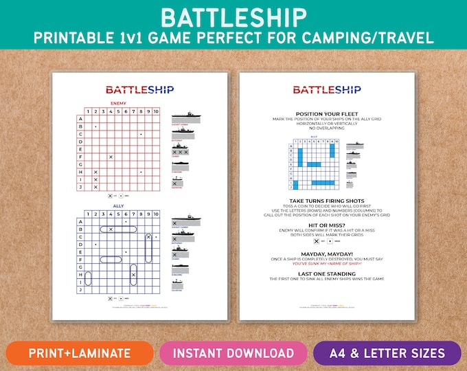 Printable Battleship Game - Competitive Strategy Guessing 1v1 Fleet ...