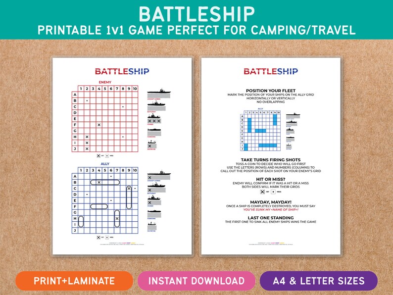 Printable Battleship Game - Competitive Strategy Guessing 1v1 Fleet ...