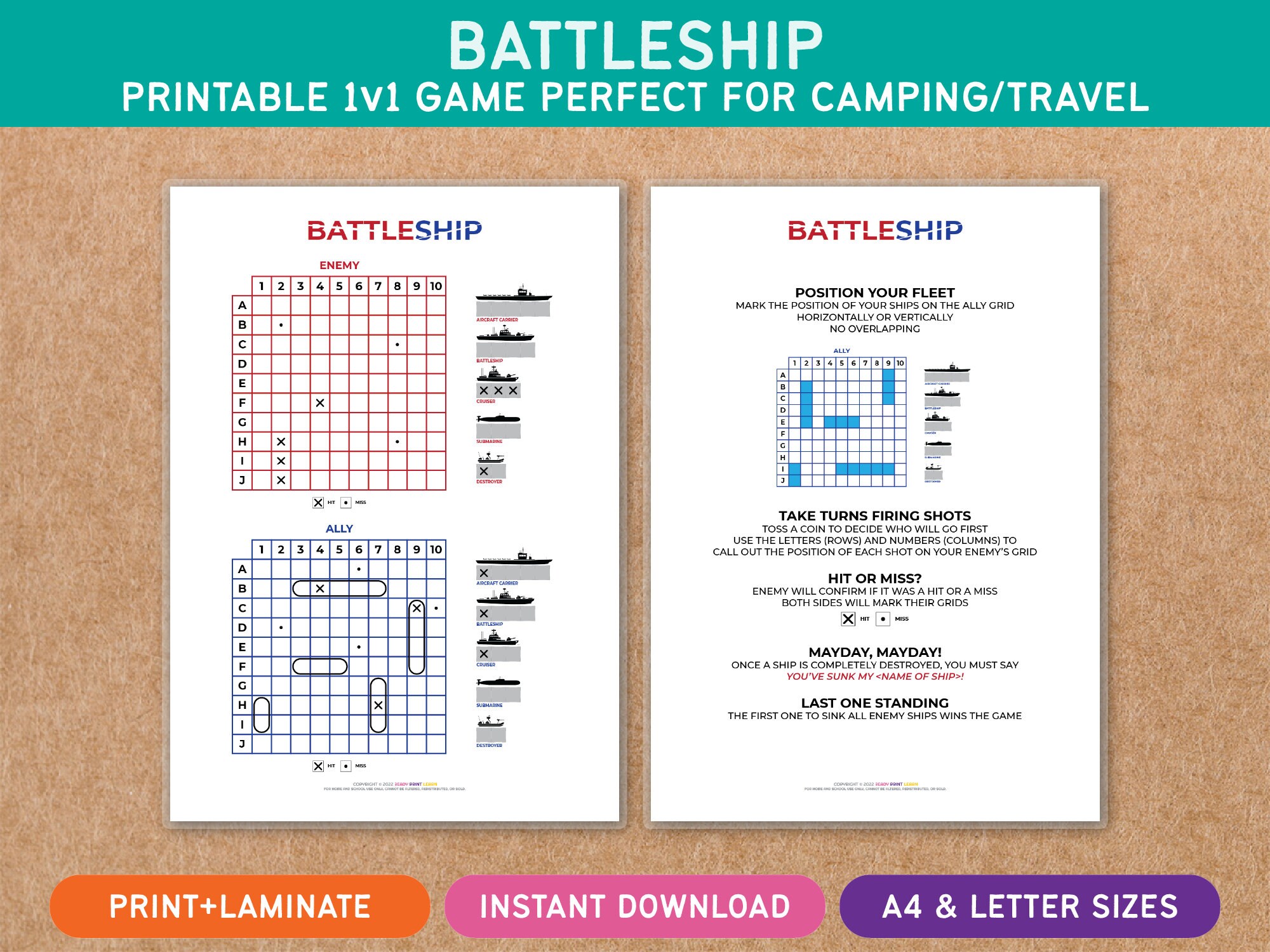 Printable Battleship Game - Competitive Strategy Guessing 1v1 Fleet ...