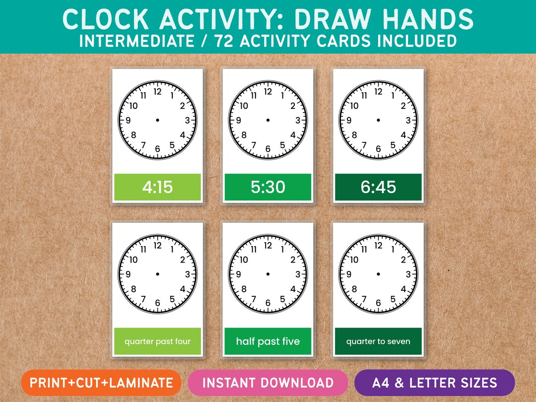Clock Activity Cards - Intermediate - Draw Hands Time - Task Boxes ...
