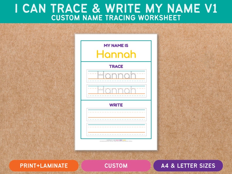 I Can Trace & Write My Name V1 Custom Printable Spelling Activity ...