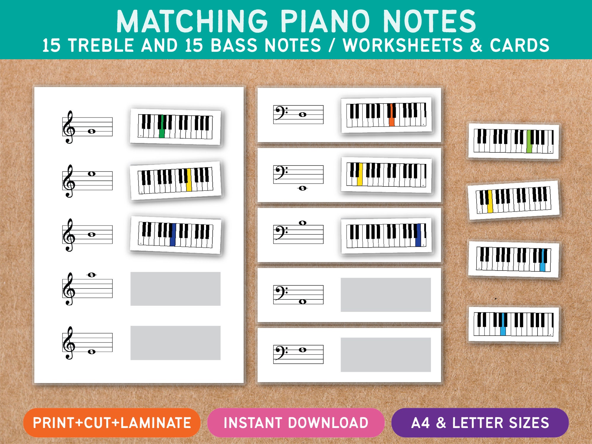 Matching Piano Notes - Treble and Bass Clef - Music Theory - Learn ...