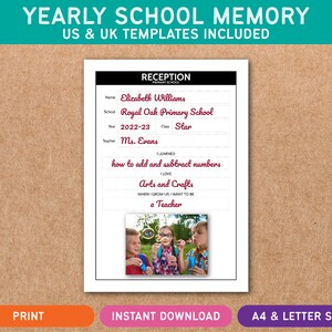 Yearly School Memory Templates US UK Reception Preschool Kindergarten ...