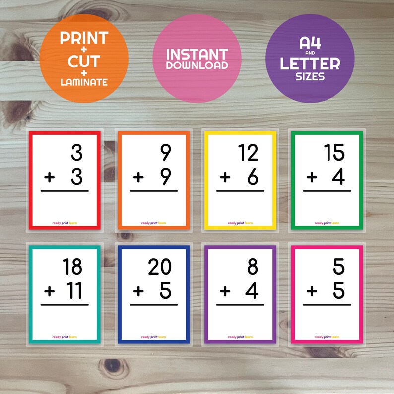 Addition Cards Numbers 0 to 20 Printable Flash Cards - Etsy