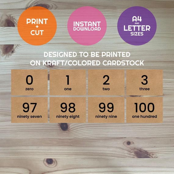 Numbers 0 to 100 Printable Flash Cards Montessori Math - Etsy UK
