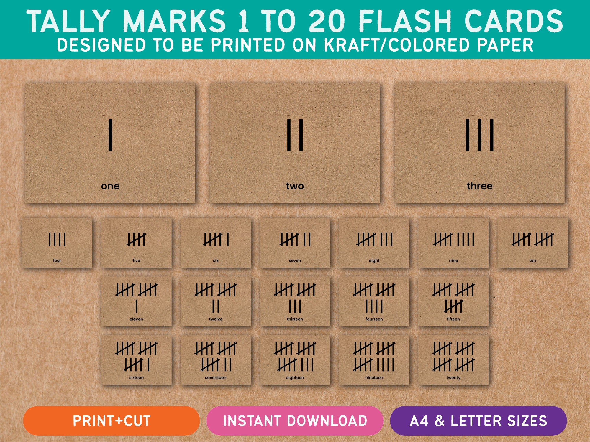 Tally Marks - Numbers 1 to 20 - Flash Cards - Printable - Counting ...