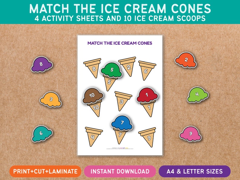 Match the Ice Cream Cones Scoops - Numbers - Problem Solving ...
