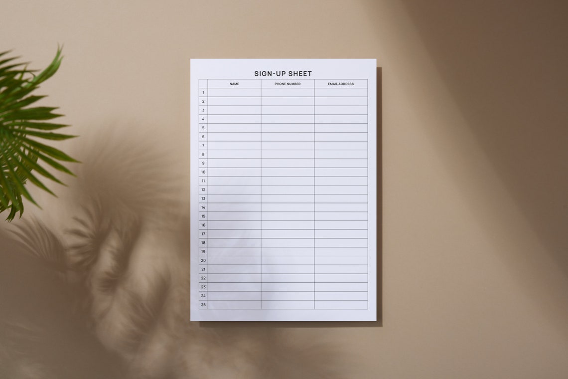 Sign-up Sheet - Printable - Template - Portrait - Events Activities ...
