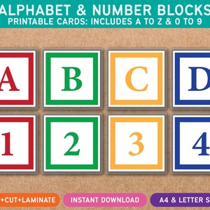Alphabet & Number Blocks Printable Cards A to Z and 0 to 9 Preschool ...