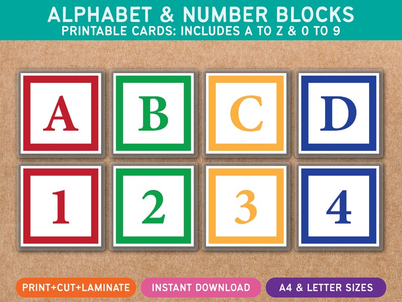 Alphabet & Number Blocks Printable Cards A to Z and 0 to 9 Preschool ...