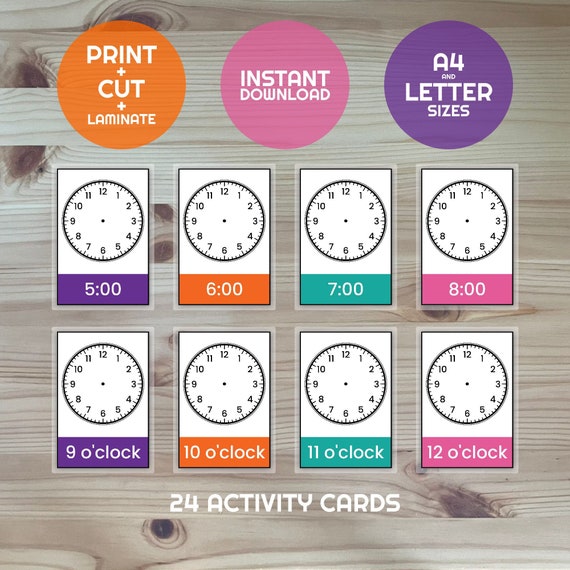 Clock Activity Cards Beginner Draw the Hands Time Task - Etsy