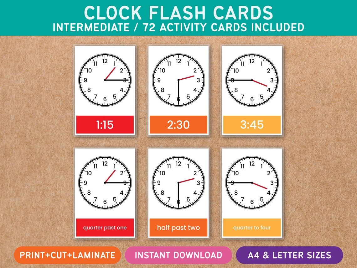 Clock Flash Cards - Intermediate - Learning Time - Busy Book Binder ...