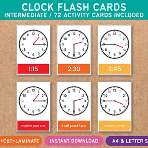 Clock Flash Cards Intermediate Learning Time Busy Book Binder Task ...
