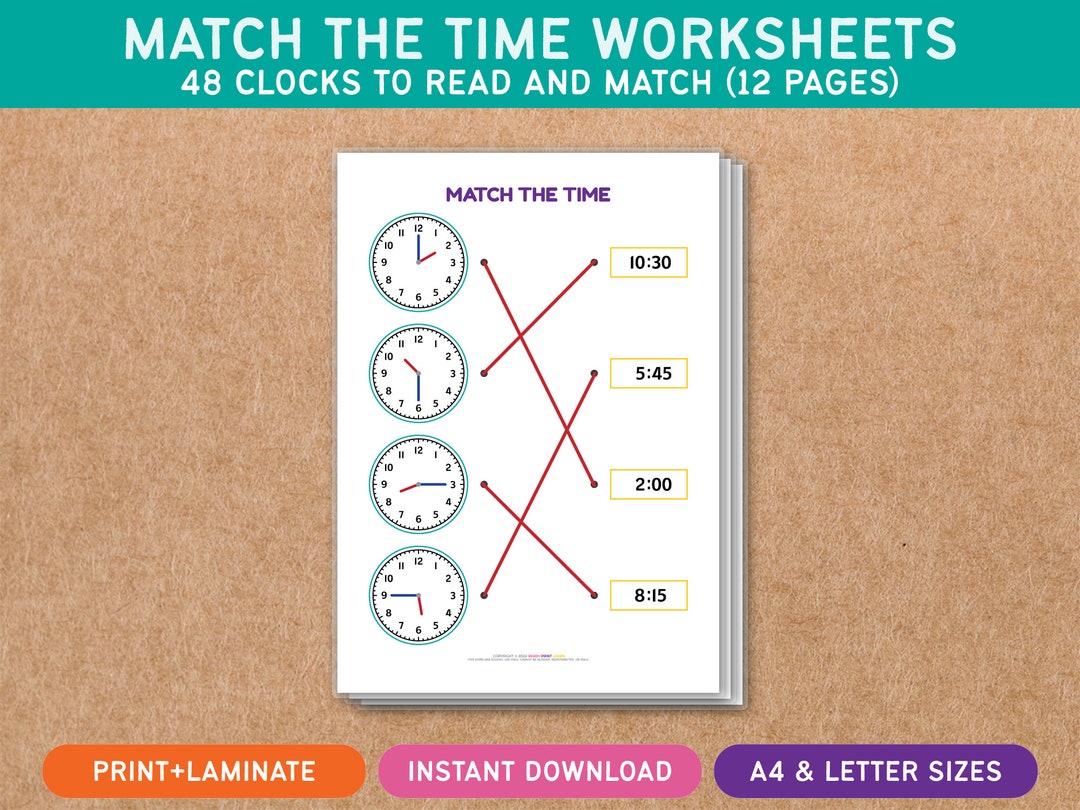 Match the Time Worksheets - Printable - Learning to Read Clock Watch ...