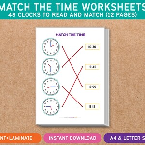 Match the Time Worksheets - Printable - Learning to Read Clock Watch ...