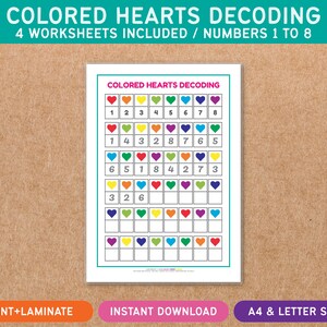Colored Hearts Decoding - Printable - Numbers - Activity - Kids ...