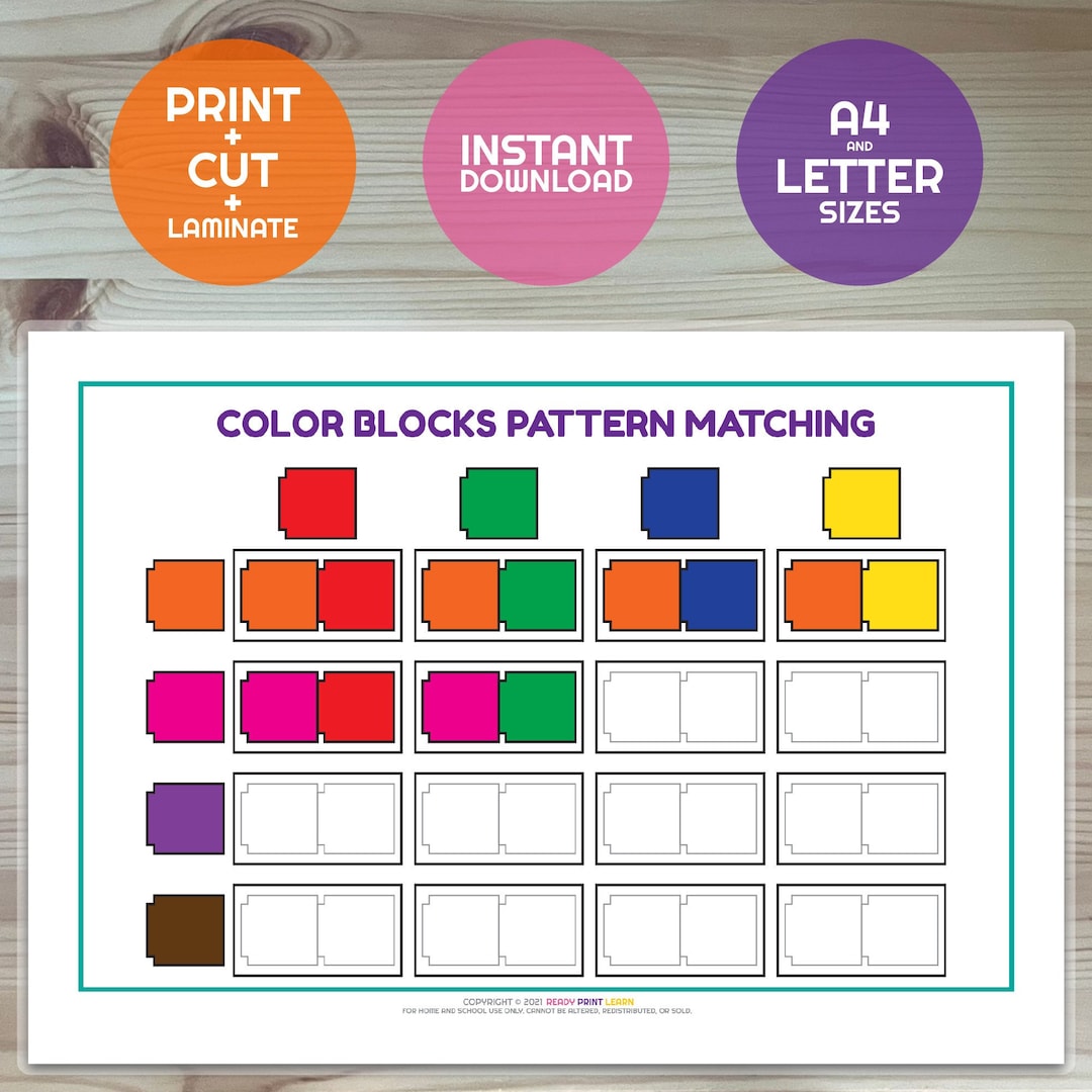 Color Blocks Pattern Matching - Problem Solving Worksheet - Preschool ...