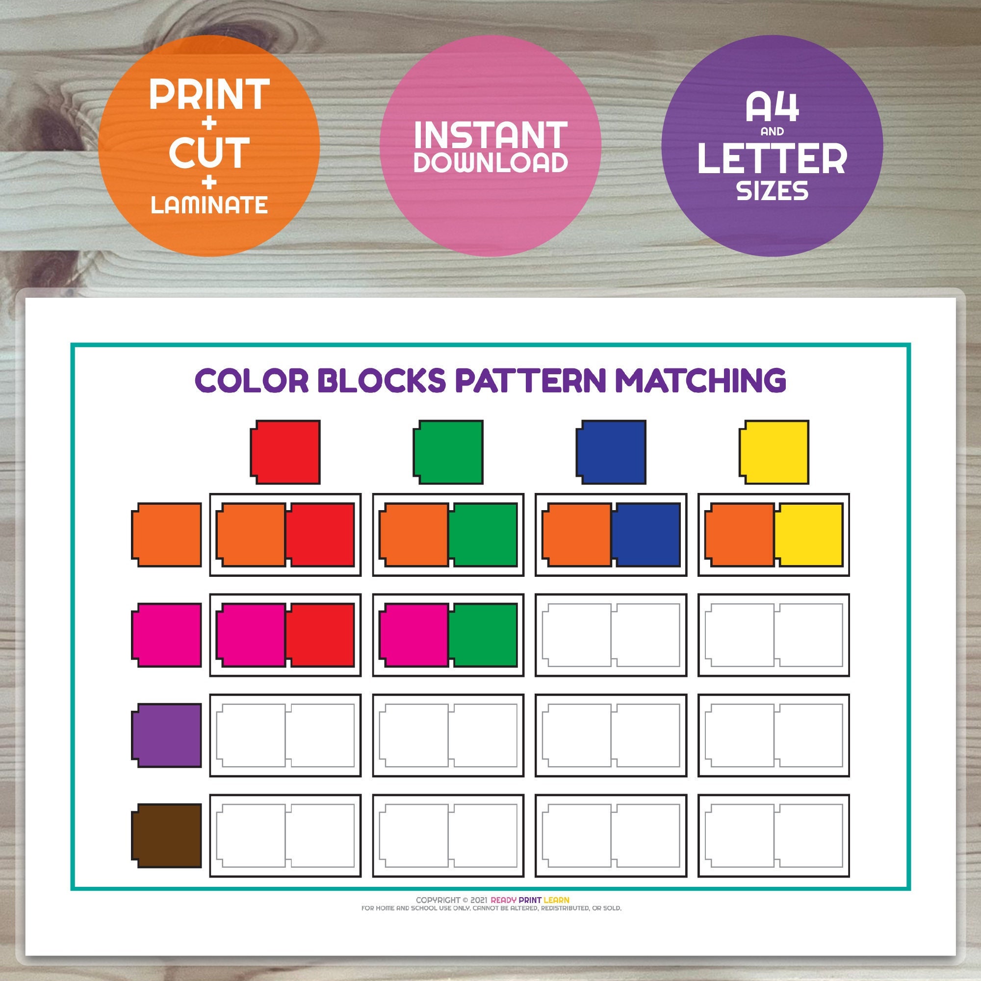 Color Blocks Pattern Matching - Problem Solving Worksheet - Preschool ...