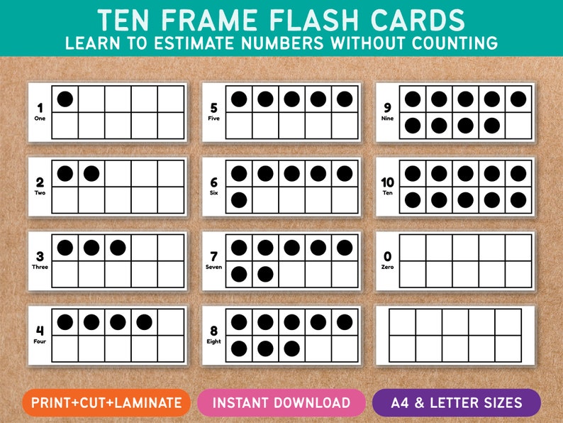 Ten Frame Flash Cards - Learning Numbers 1 to 10 - Counting - Preschool ...