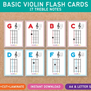 Basic Violin Notes Flash Cards Treble G Clef Music Theory Lessons ...