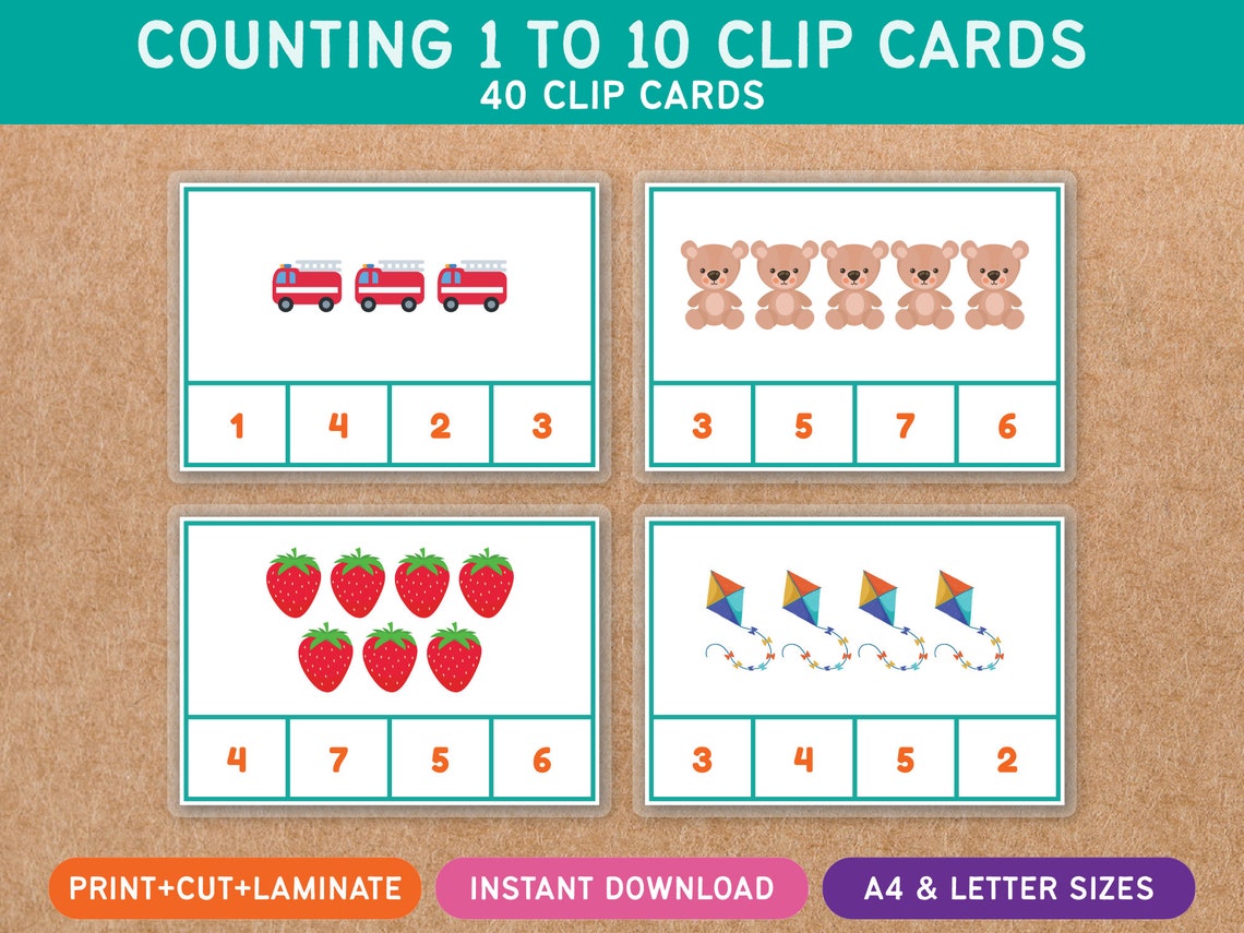 Counting 1 to 10 Clip Cards Activity Printable Numbers - Etsy