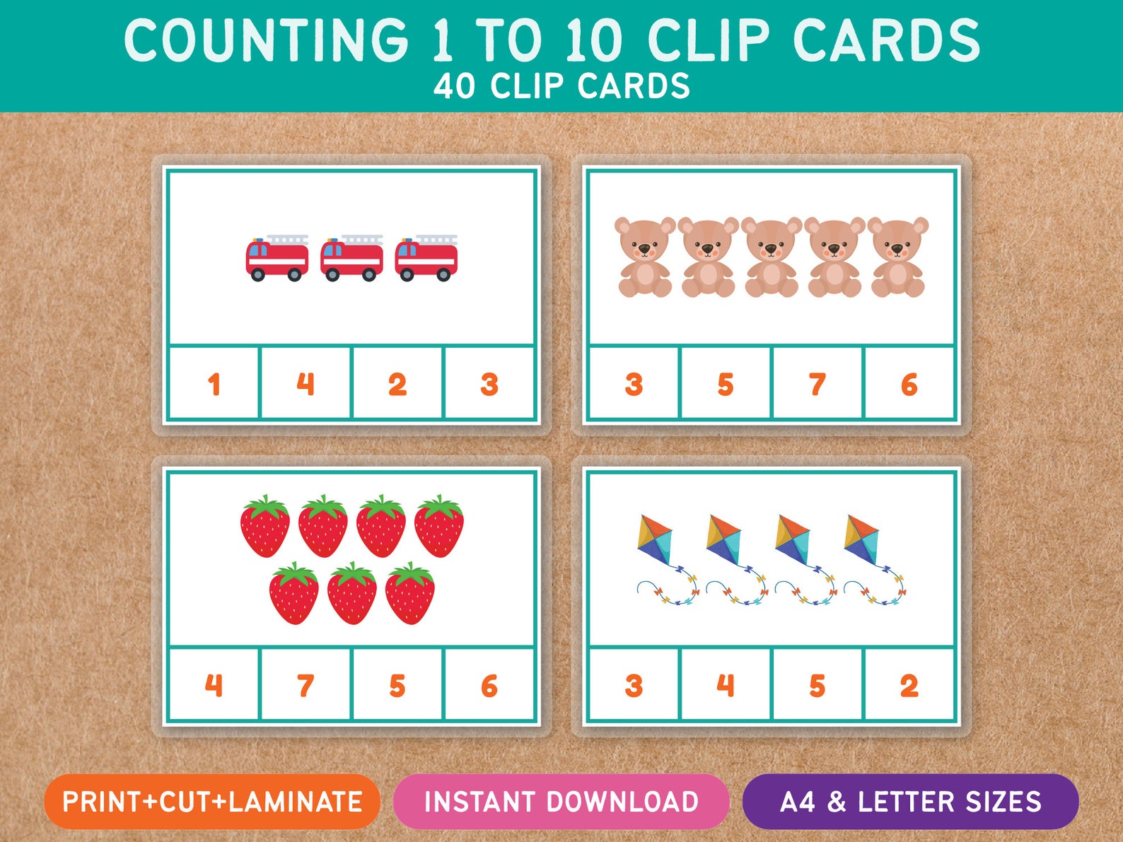 Counting 1 to 10 Clip Cards Activity Printable Numbers - Etsy