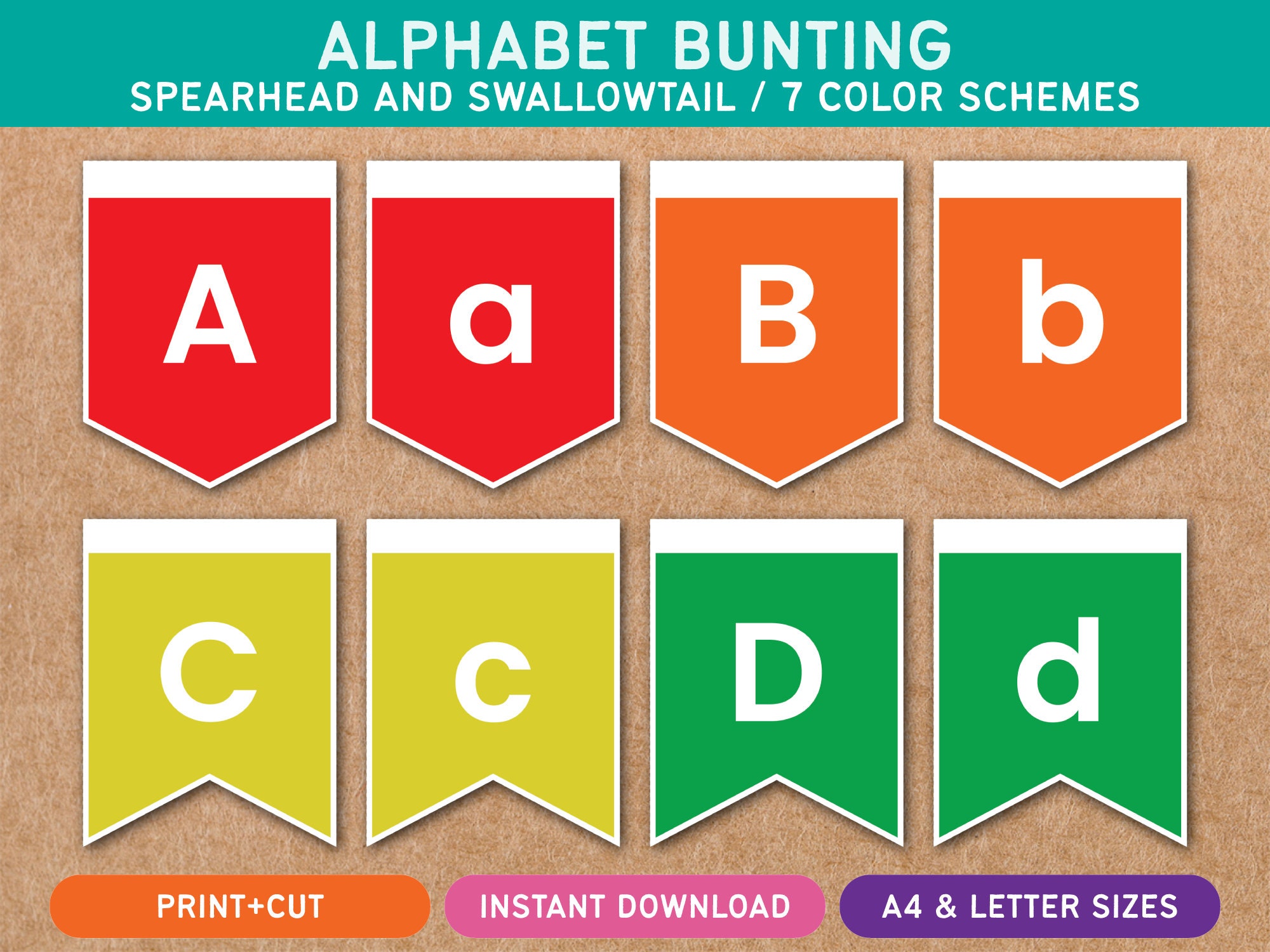Alphabet Bunting - Spearhead & Swallowtail - Printable - A to Z - Party ...