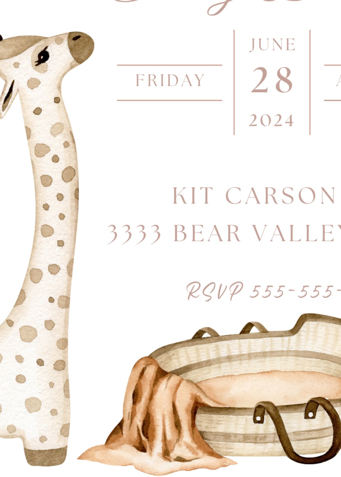 Editable Boho Girl Giraffe Baby Shower Invitation, Bassinet Crib Invite ...