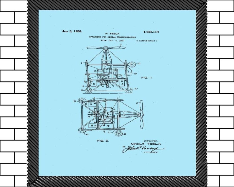 Nikola Tesla Flying Machine Patent Poster - Patent Airplane Print ...