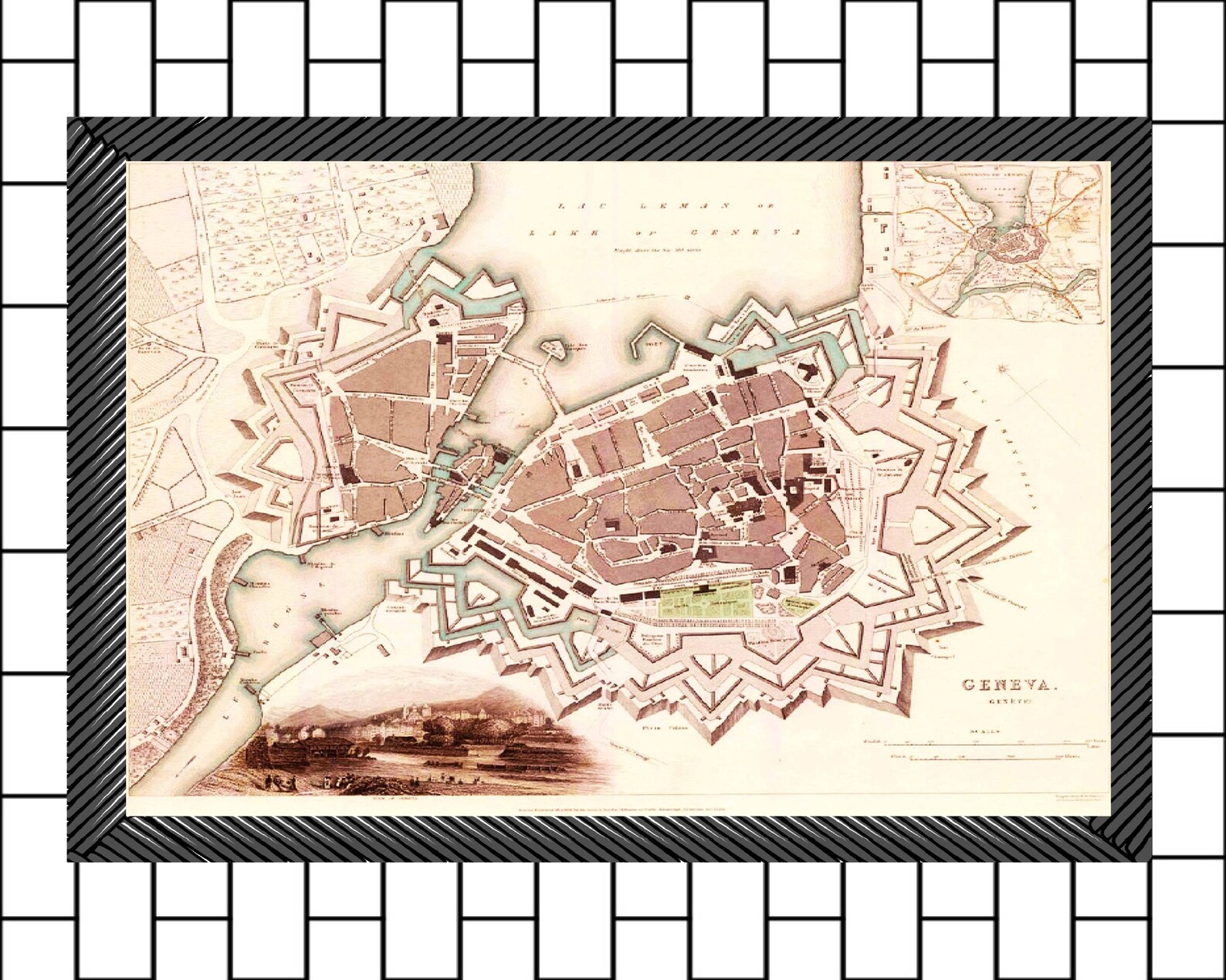 Geneva Switzerland City Map 1841 - Vintage Map Geneva - Historic Map ...