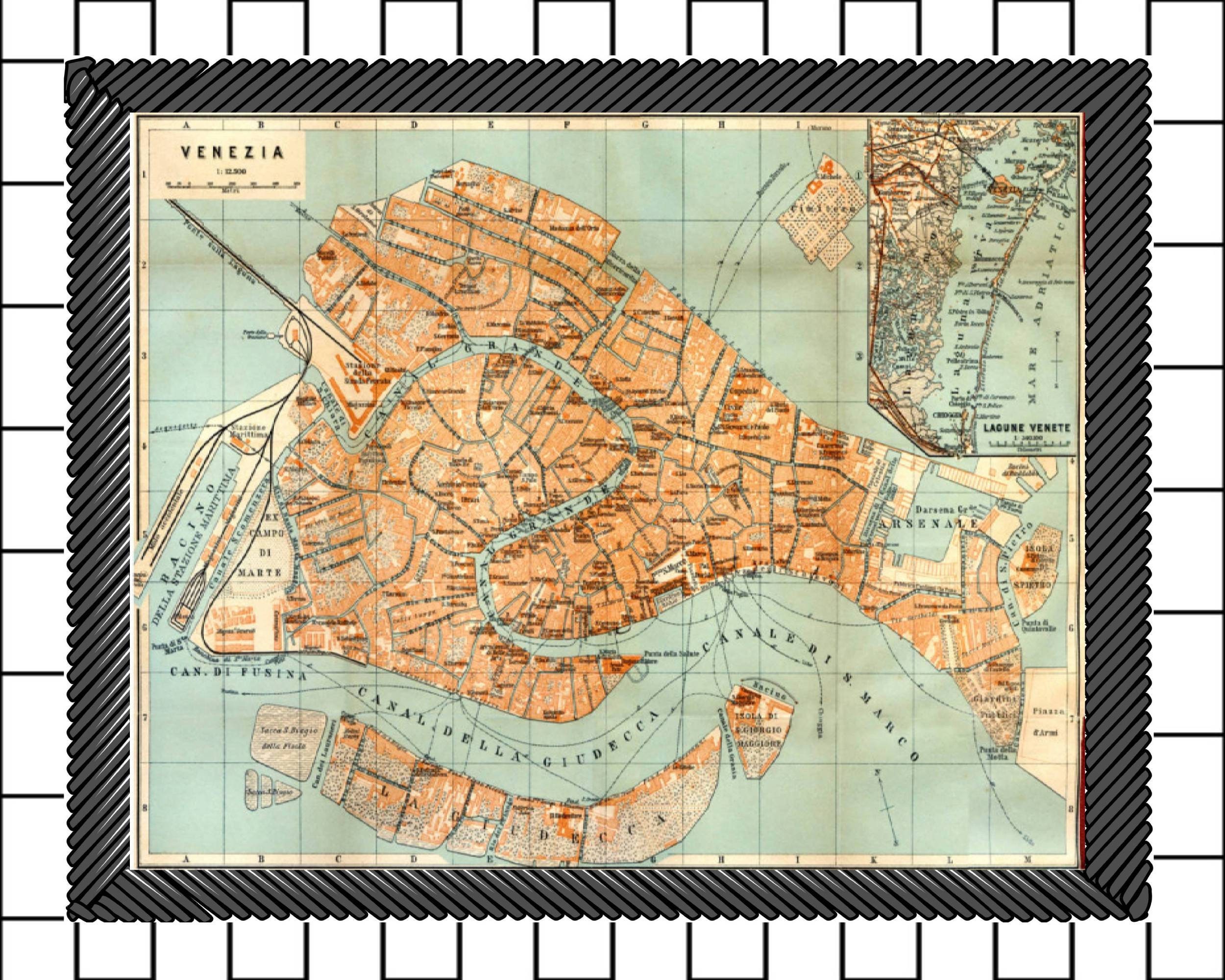 Venice Historic City Map - Italy Vintage Maps - Historic Italy City Map ...