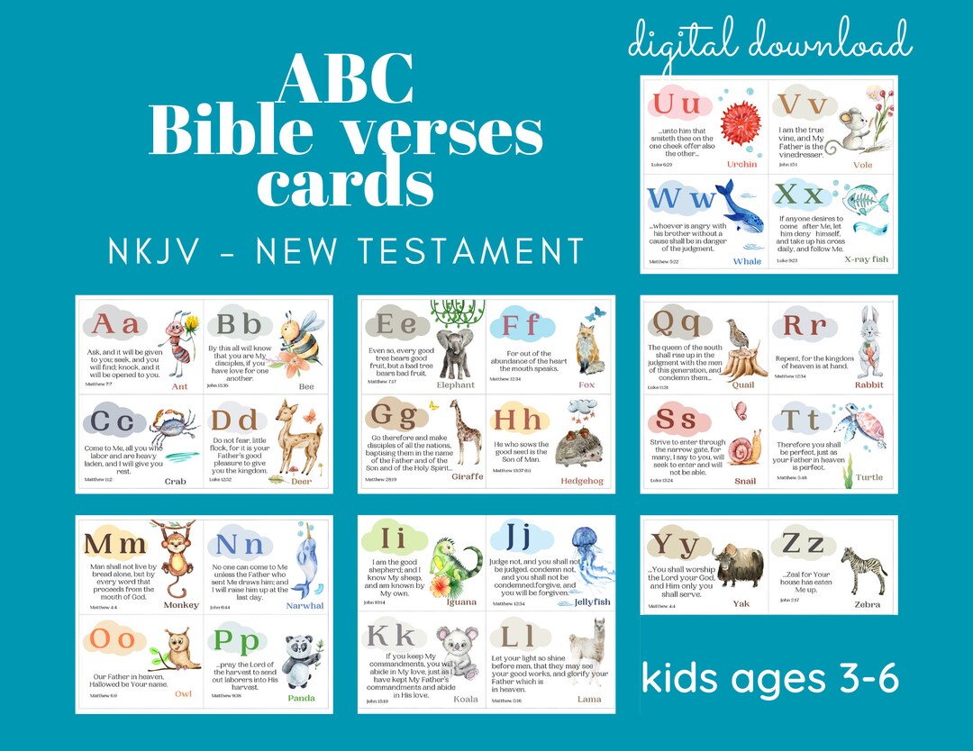 ABC Kids Bible Verses | ABC Animal Cards | NKJV New Testament | Words ...