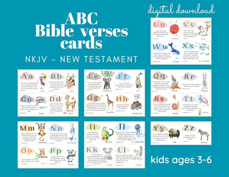 ABC Kids Bible Verses | ABC Animal Cards | NKJV New Testament | Words ...