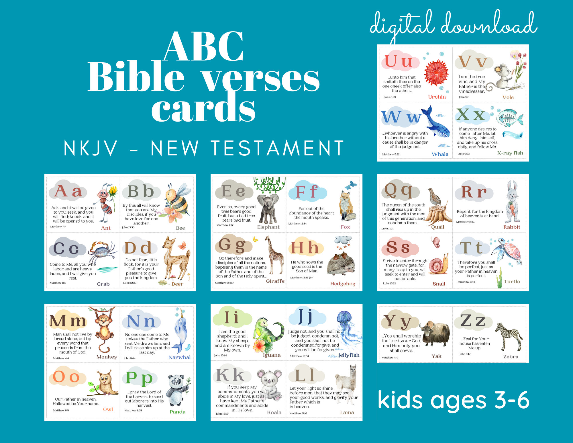 ABC Kids Bible Verses | ABC Animal Cards | NKJV New Testament | Words ...
