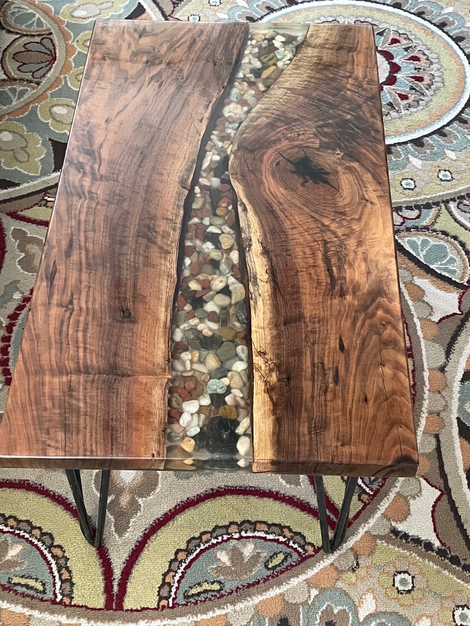 River Table Walnut Coffee Table With Epoxy Resin River Rock - Etsy