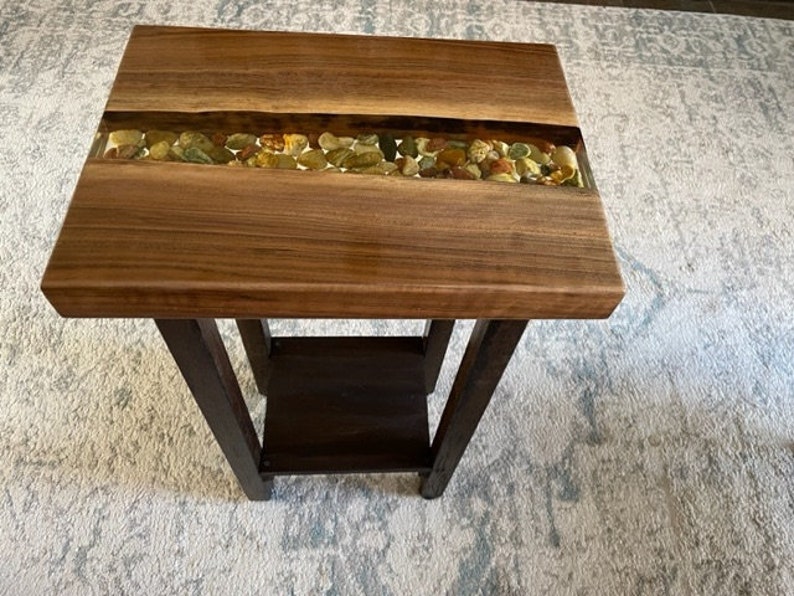 River Table - End Table With River Rock Epoxy River - Etsy