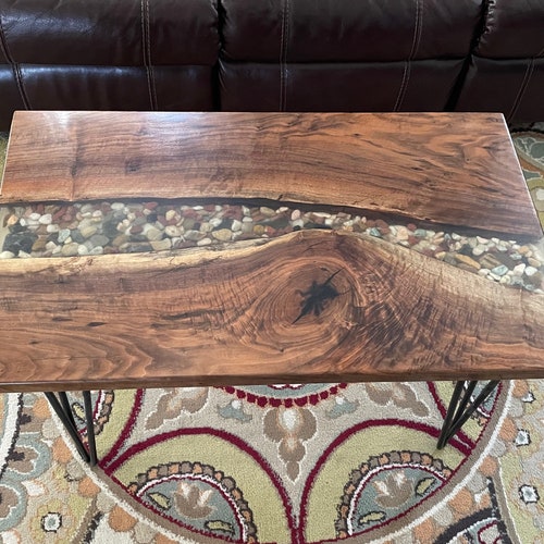 Walnut Coffee Table With River Rock Garden | Etsy