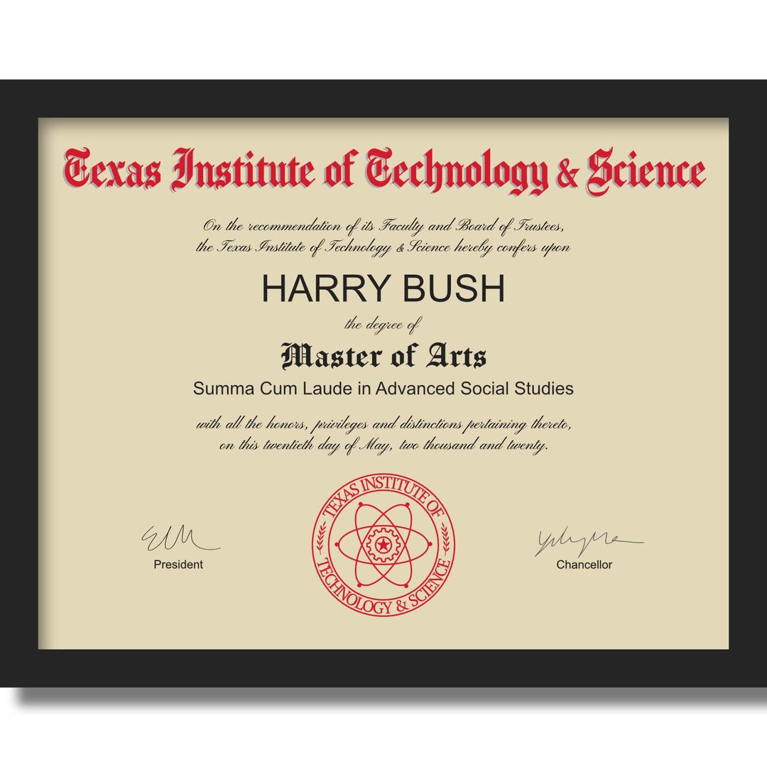 Texas Institute of Technology & Science (TITS) Diploma. Novelty Diploma ...
