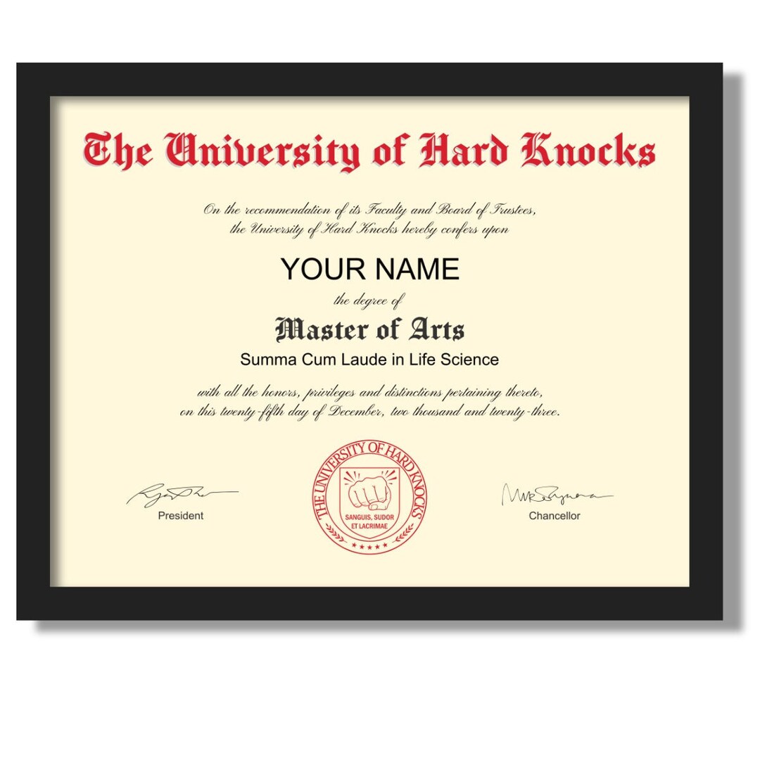 The University of Hard Knocks Diploma in Classic Black Frame - Etsy