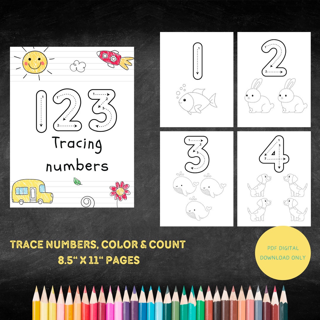Early Learning Number Tracing Coloring Pages for Preschool Kindergarten ...